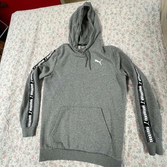 Puma | Shirts | Puma Hoodie Mens Small Light Gray Heather Sleeve Logos ...
